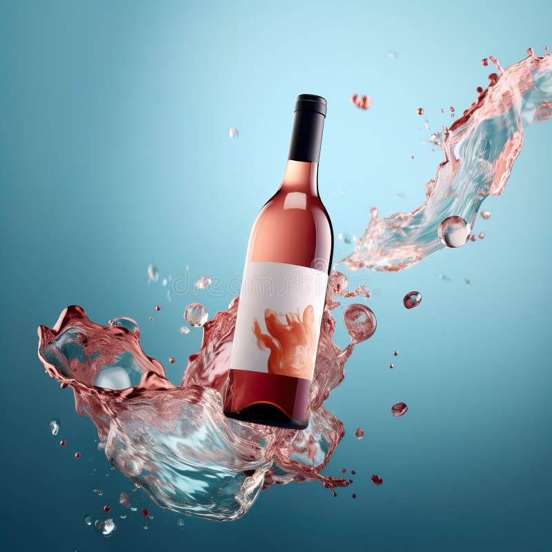 Bottle of Rose Wine Floating in Liquid Splash. Wine Bottle Mockup with ...