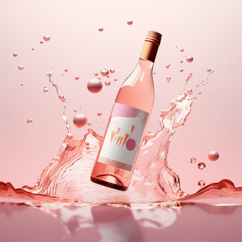 Bottle of Rose Wine Floating in Liquid Splash. Wine Bottle Mockup with ...
