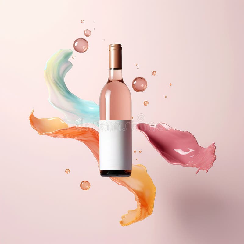 Bottle Rose Wine Floating Liquid Splash Stock Photos - Free & Royalty ...
