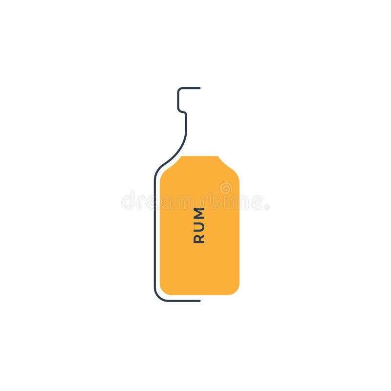 Bottle Rum in Linear Style on White Background. Black Thin Outline in ...
