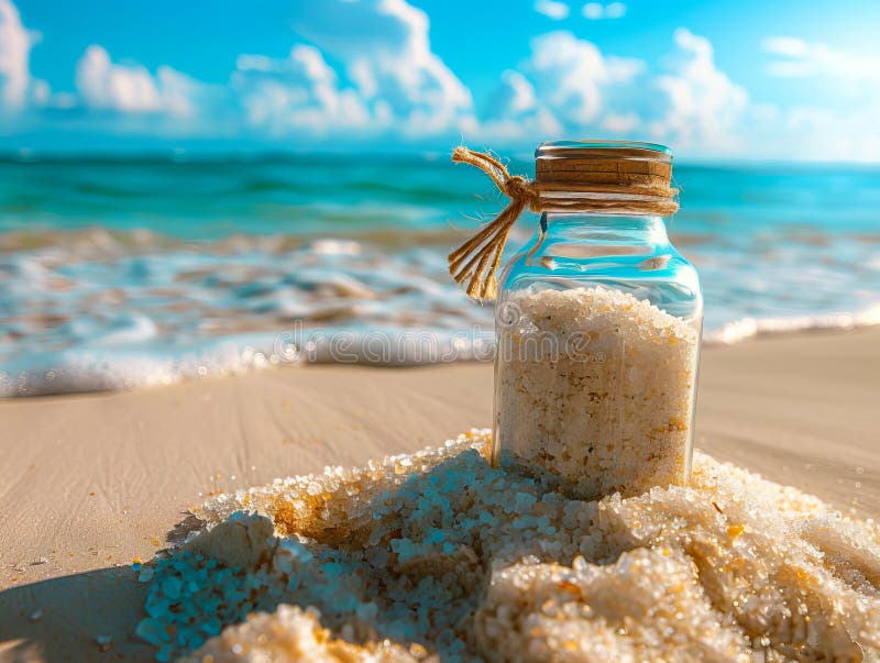 A Bottle of Sea Salt on a Beach Stock Photo - Image of beach, generated ...
