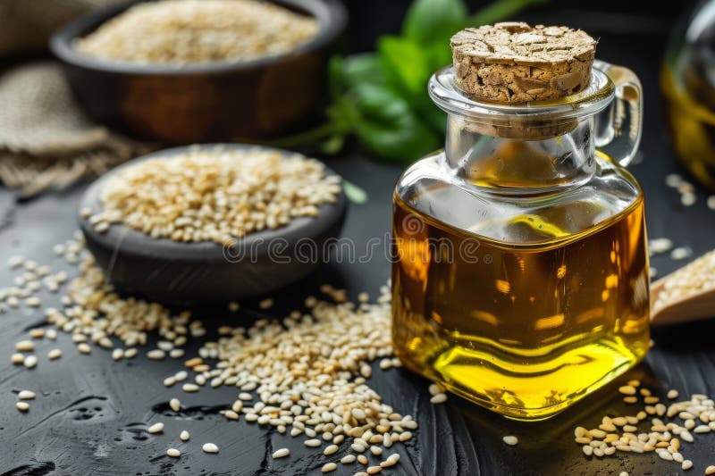 Bottle of Sesame Oil and Sesame Seeds Stock Photo - Image of nutrition ...