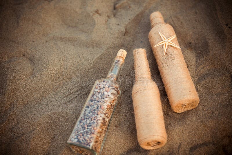 Bottle with Shells on the Sand Stock Photo - Image of concept, sandy ...