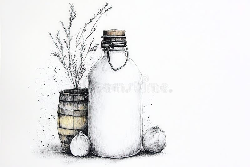 Bottle Sketch: a Detailed Representation of a Bottle, Showcasing Its ...