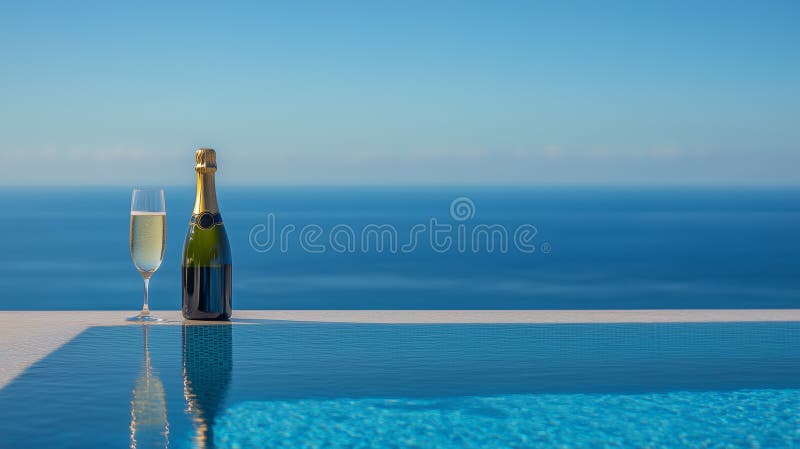 A Bottle of Sparkling Wine and a Wine Glass Served on the Edge of the ...