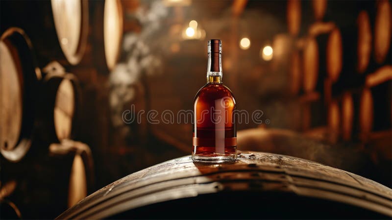 A Bottle Standing on an Oak Barrel Stock Image - Image of bottle ...