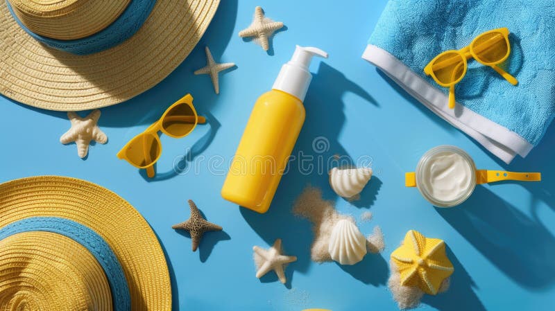Sunscreen Bottle on Blue Surface Stock Photo - Image of travel, items ...