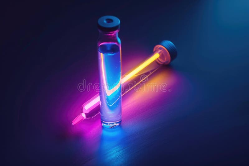 A Bottle and Tube of Liquid Reagents Sit on a Table, Ready for Use in a ...