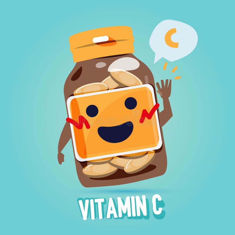 Bottle of Vitamin C with Cab Character Design. Benefit of Vitamin Stock ...
