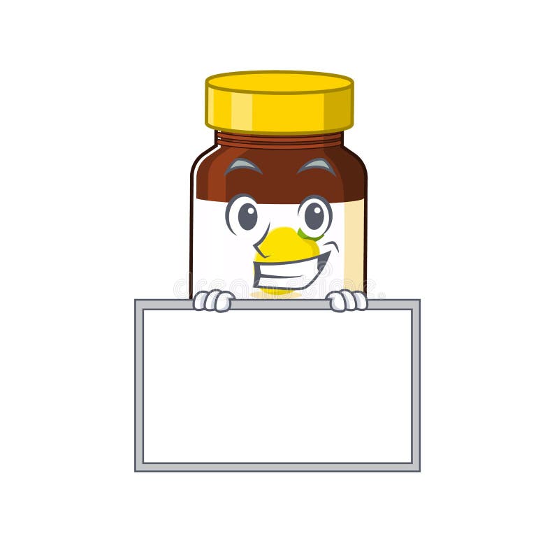 Bottle Vitamin C Cartoon Design Style Standing Behind a Board Stock ...