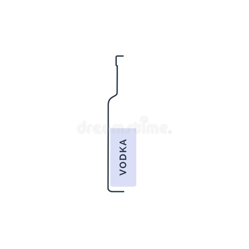 Bottle Vodka in Linear Style on White Background. Black Thin Outline in ...