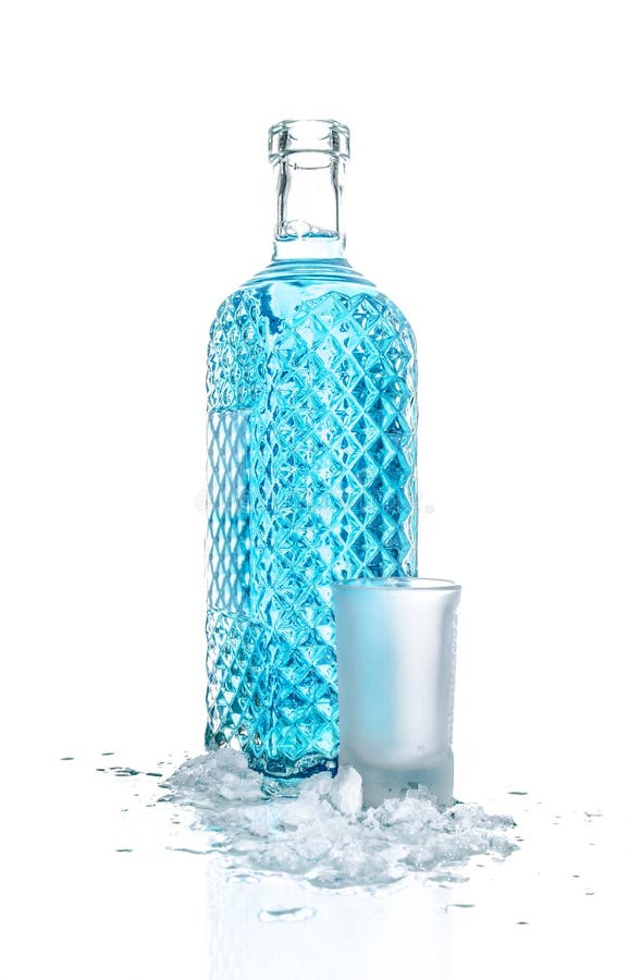 Bottle of Vodka with Wineglass and Ice Stock Photo - Image of alcohol ...