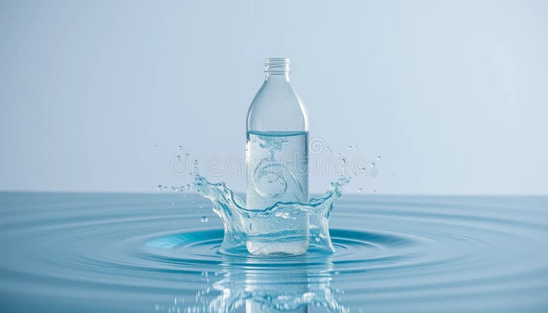 Bottle Water Creating Splash Ripples Clean Blue Setting Stock Photos ...