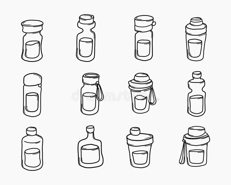 Bottle Water Doodle Vector Icon Set. Drawing Sketch Illustration Hand ...