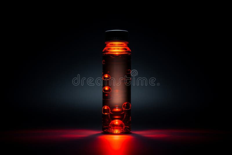 A Bottle of Water with Red Light Shining through it Stock Illustration ...