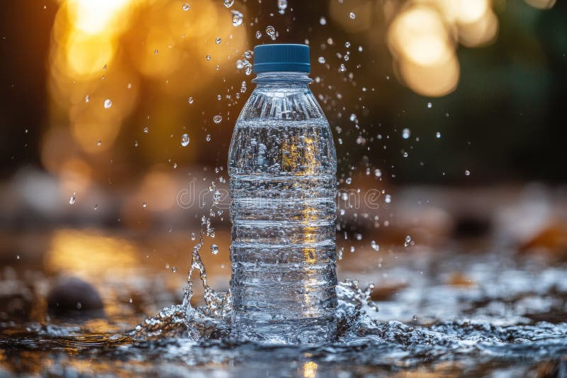 A Bottle of Water Spills Onto the Ground with a Splash Stock Photo ...
