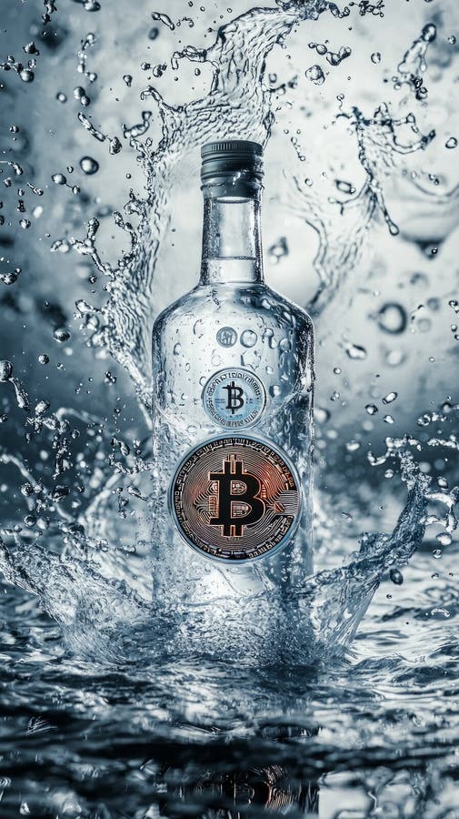 Bottle in Water with Splash and Bitcoin Logo Stock Photo - Image of ...