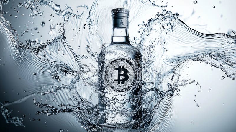 Bottle in Water with Splash and Bitcoin Logo Stock Image - Image of ...