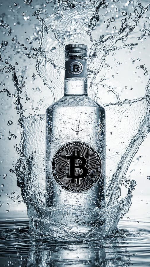 Bottle in Water with Splash and Bitcoin Logo Stock Photo - Image of ...