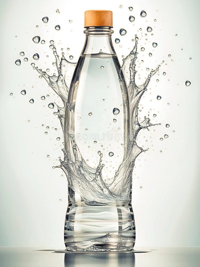 Bottle of Water with Splashes on a White Background Stock Illustration ...