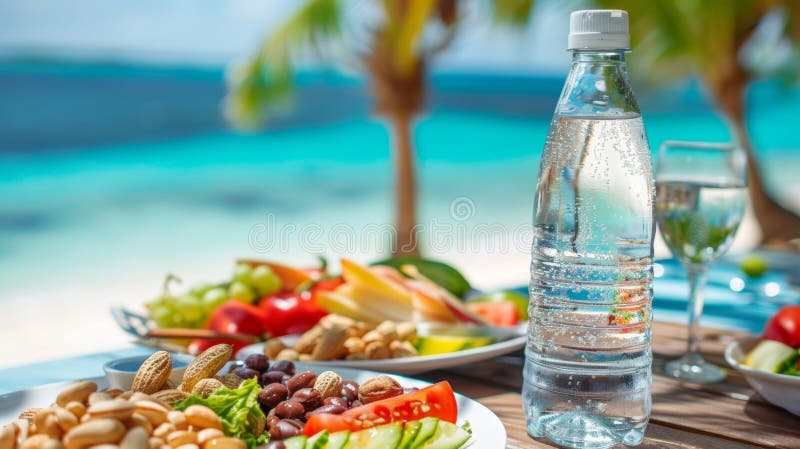 A Bottle of Water on a Table with Plates and Bowls, AI Stock Image ...