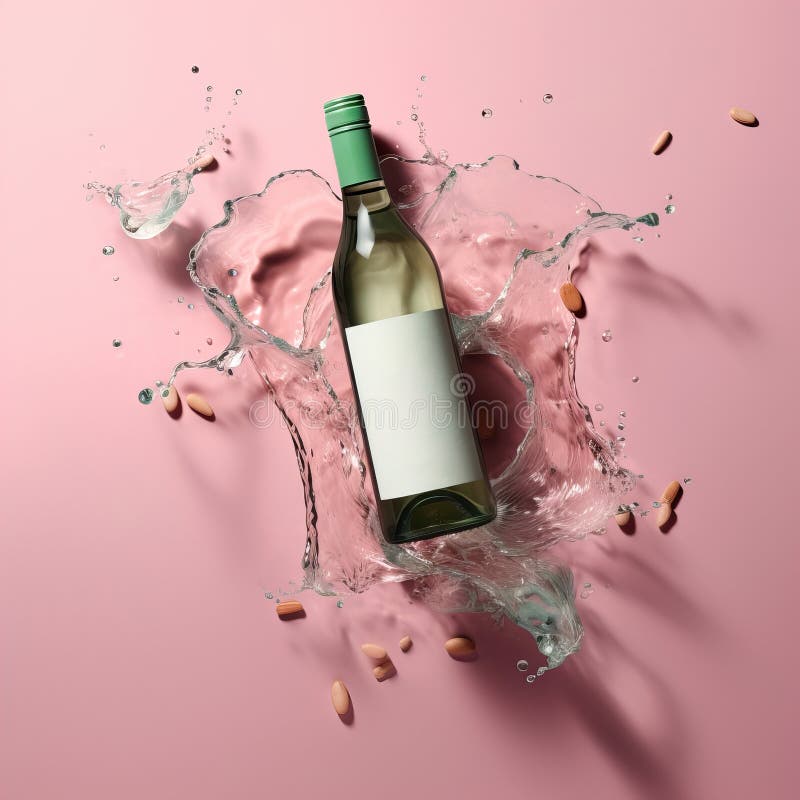Bottle of White Wine Floating in Liquid Splash. Wine Bottle Mockup with ...