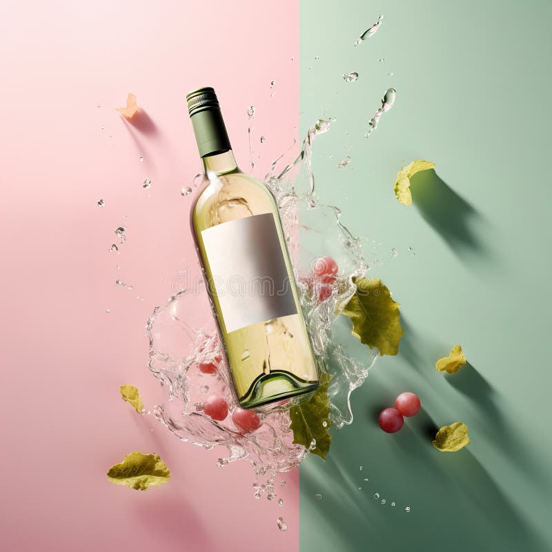 Bottle of White Wine Floating in Liquid Splash. Wine Bottle Mockup with ...