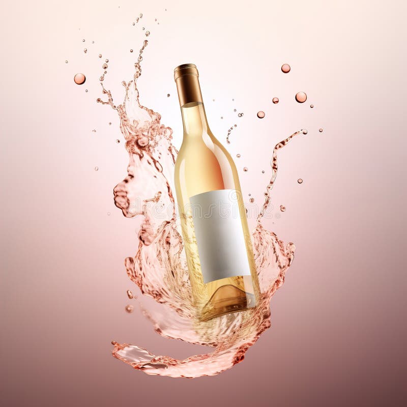 Bottle of White Wine Floating in Liquid Splash. Wine Bottle Mockup with ...