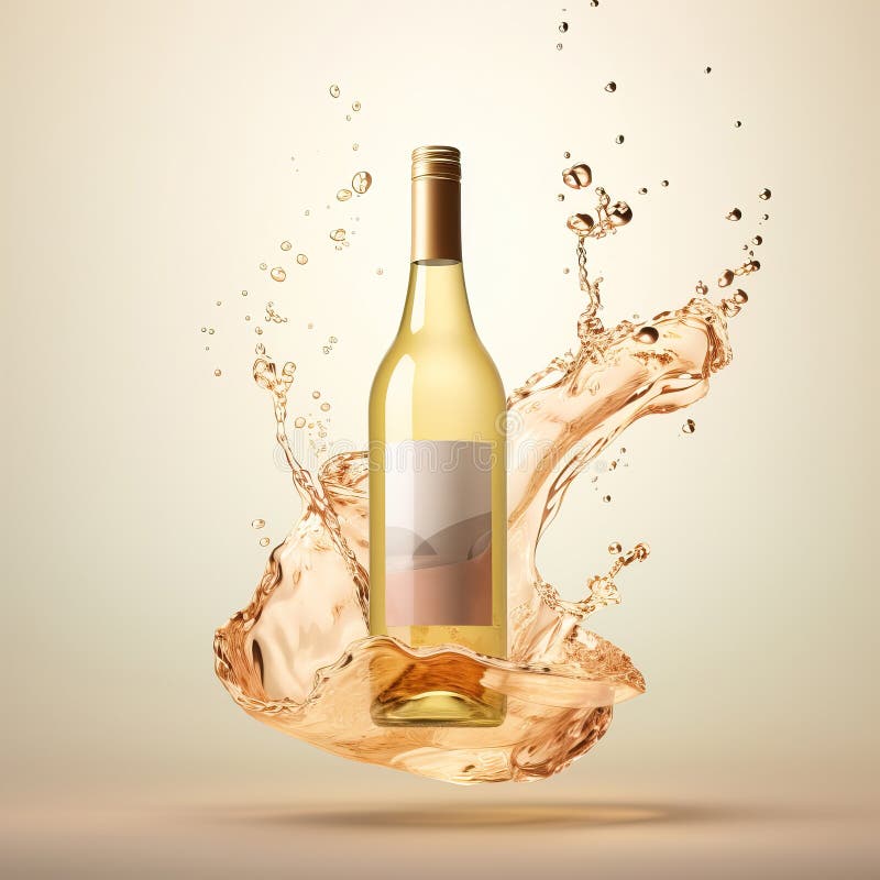 Bottle of White Wine Floating in Liquid Splash. Wine Bottle Mockup with ...
