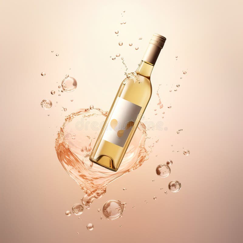 Bottle of White Wine Floating in Liquid Splash. Wine Bottle Mockup with ...
