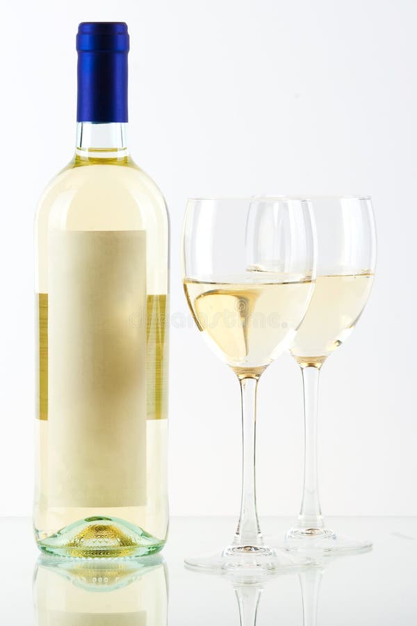 Bottle of White Wine and Wine Glasses Stock Image - Image of booze ...