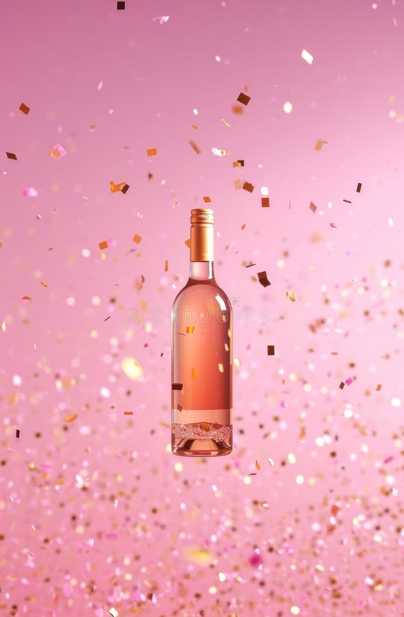 A Bottle of Wine is Flying in the Air on a Pink Background Stock Photo ...