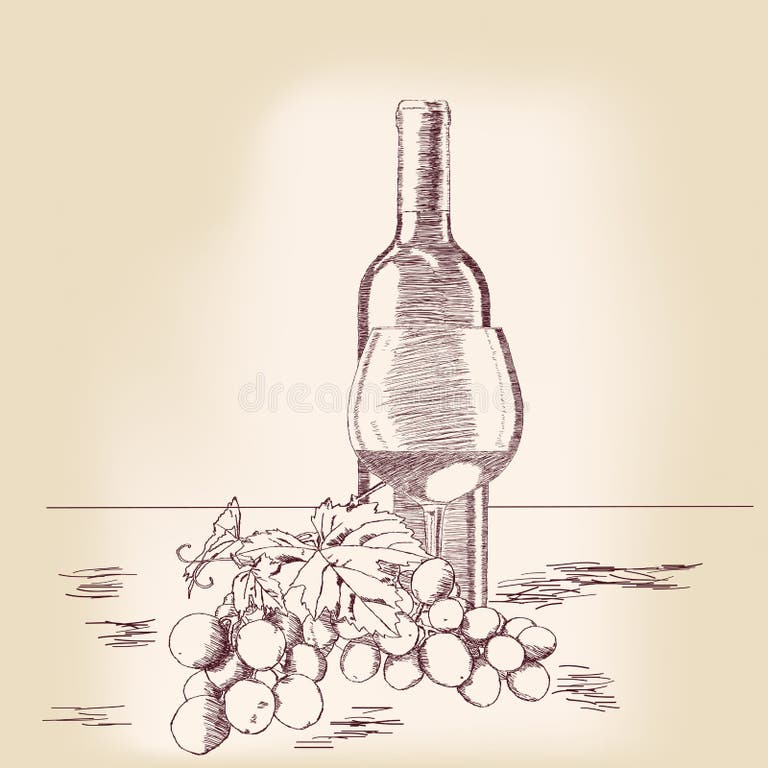 Wine Bottle Glass Grapes Sketch Stock Illustrations – 2,037 Wine Bottle ...
