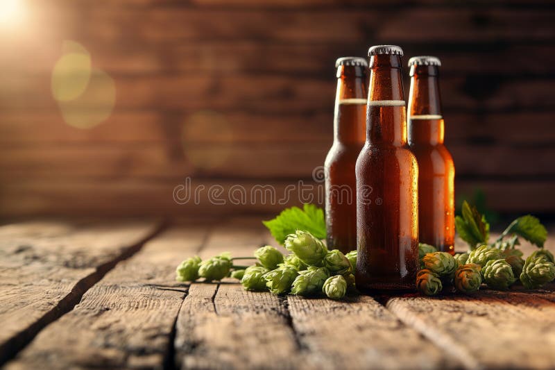 Bottled Beer Stands on a Dark Table. Stock Illustration - Illustration ...