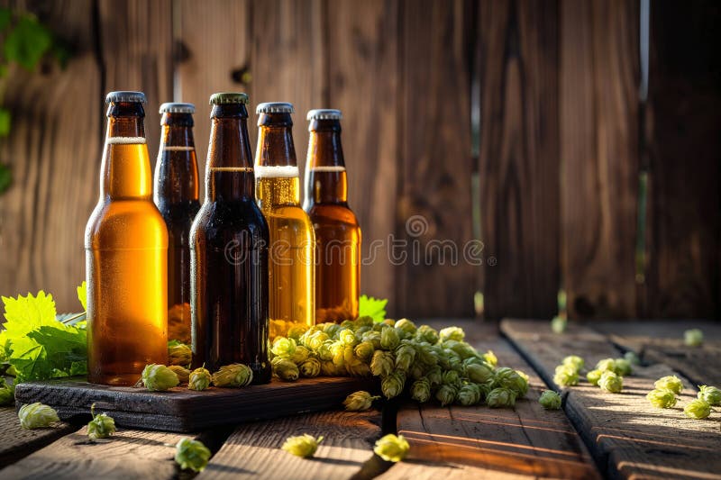 Bottled Beer Stands on a Dark Table. Stock Illustration - Illustration ...