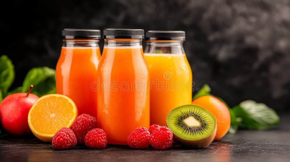 Bottled Fresh Fruit Juices with Assorted Fruits Stock Illustration ...