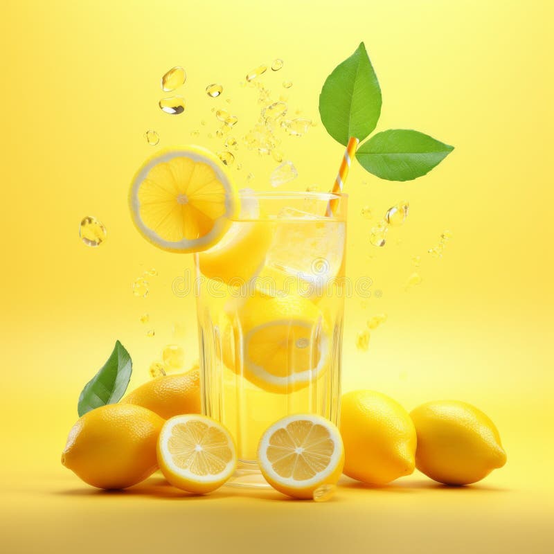 Bottled Lemonade on Yellow Background: Hyper-realistic 3d Render with ...