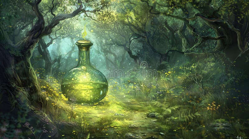 Bottled Magic Potions Amidst the Enchanted Woods . Generative Ai Stock ...