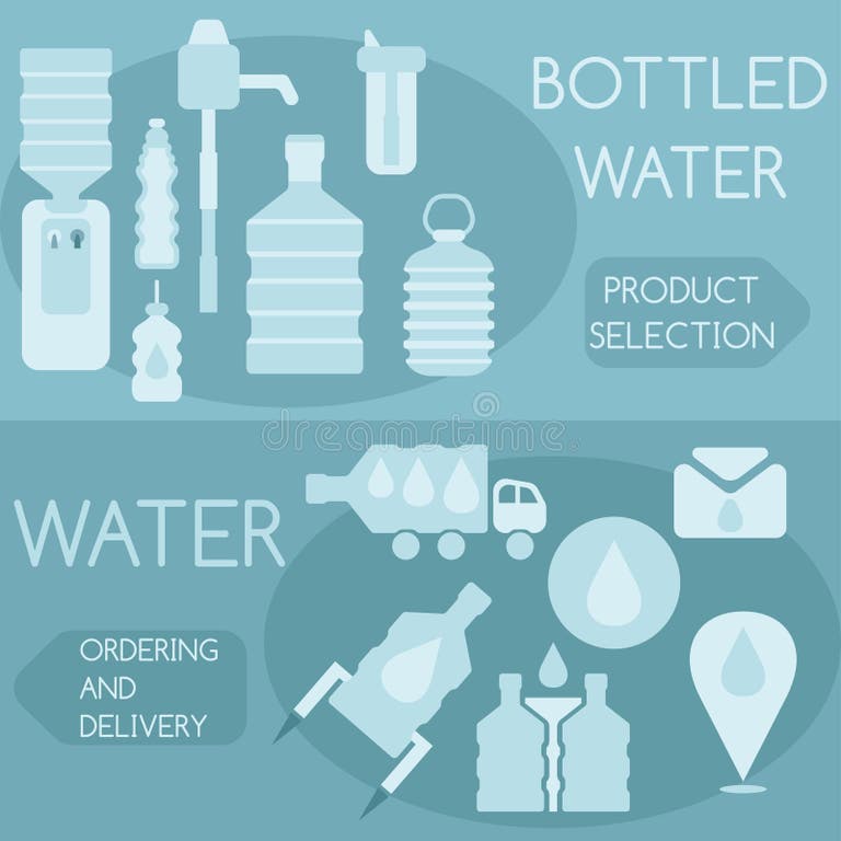 Bottled Water Flat Design Horizontal Banners Stock Vector ...