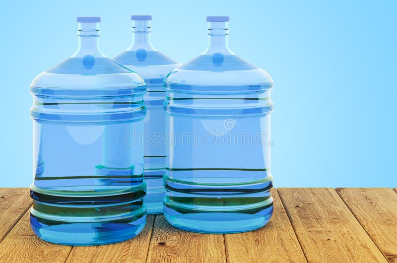 Bottled Water on the Wooden Table, 3D Rendering Stock Illustration ...