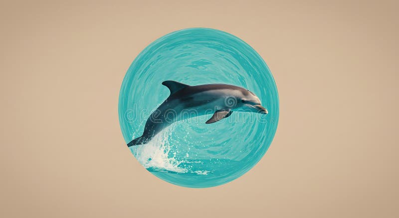 Dolphin Leaping through Teal Waters Stock Illustration - Illustration ...