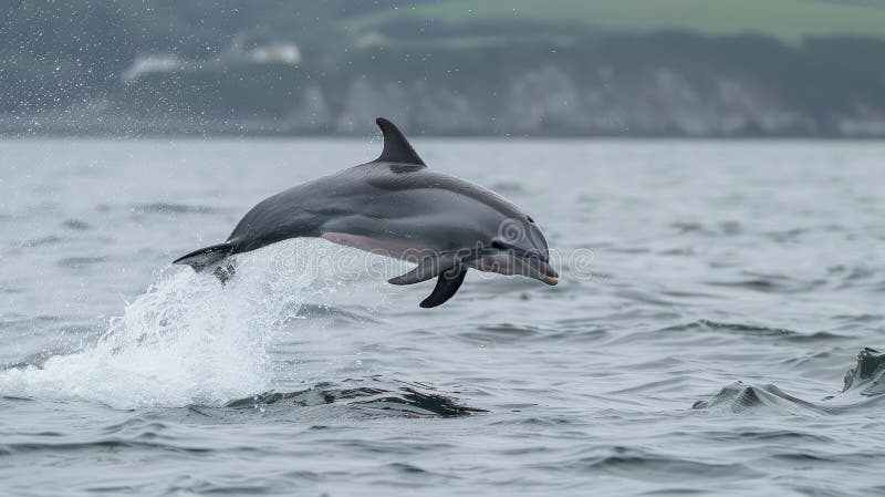 Bottlenose Dolphin Jumping in Sea Stock Illustration - Illustration of ...