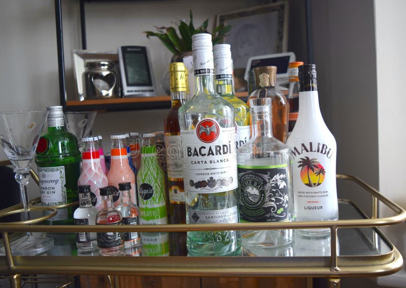 Bottles with Alcohol in a Modern Home Bar. Editorial Image - Image of ...