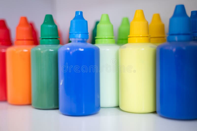 Bottles of Art Paints of Various Colors Were Lined Up in Large Numbers ...