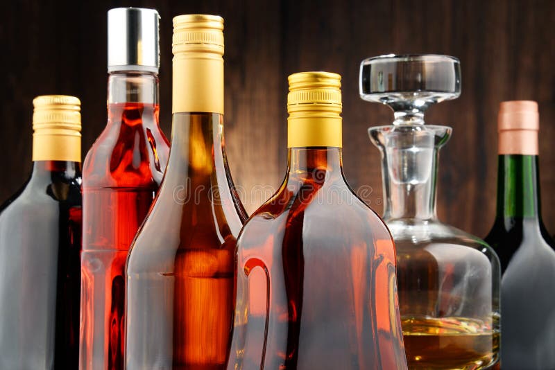 Bottles of Assorted Alcoholic Beverages Stock Photo - Image of alcohol ...