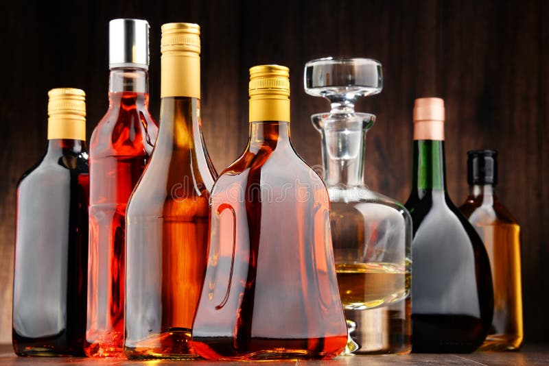 Bottles of Assorted Alcoholic Beverages Stock Image - Image of ...
