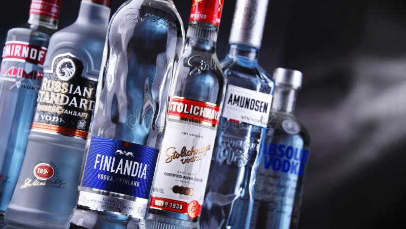 Bottles of Assorted Global Vodka Brands Editorial Image - Image of ...