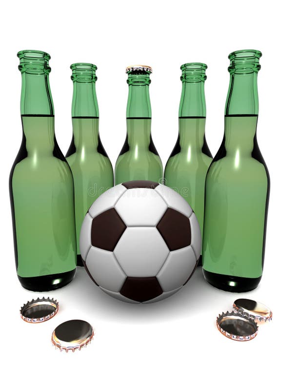 Bottles of beer and ball stock illustration. Illustration of goal - 7351935
