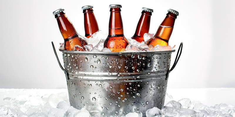Bottles of Beer in a Bucket of Ice Stock Photo - Image of condensation ...