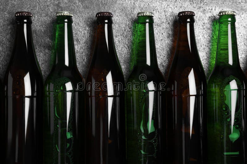 Bottles with Beer on Table, Flat Lay Stock Photo - Image of chill ...